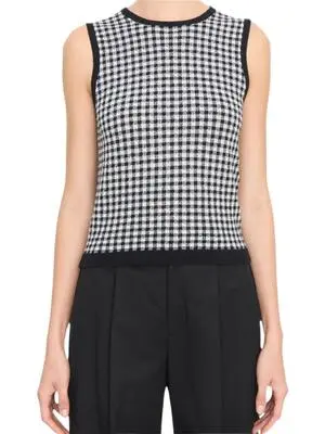 Vince Gingham Rib-knit Tank Top - Bow