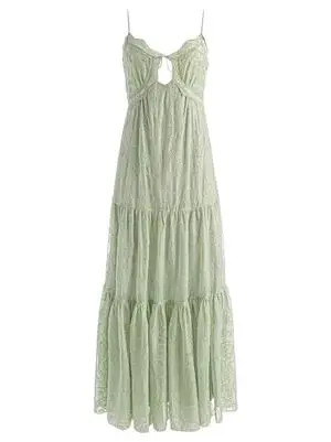 ALICEOLIVIA Nicky Tiered Maxi Dress With Lace Trim - Light Sage