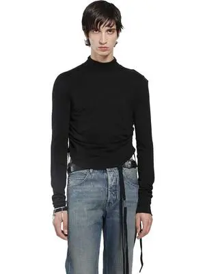 ANN DEMEULEMEESTER Lenart Wrinkled Mock Neck Top - Black