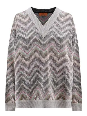 Missoni Zigzag Sequin-embellished V-neck Jumper - Gray