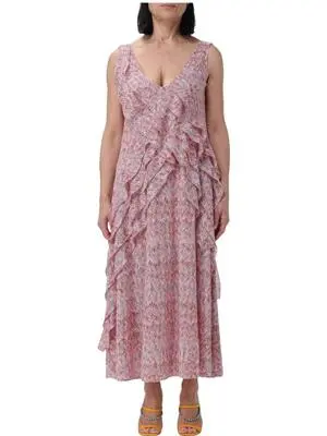 Missoni Zigzag-woven V-neck Midi Dress With Lotus Leaf Details - Pink