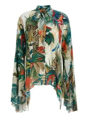 Roberto Cavalli Jungle Print Viscose Blouse - Green