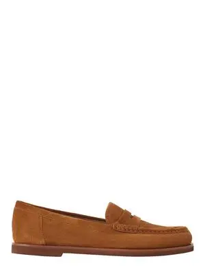 GIANVITO ROSSI Suede Penny Bar Loafers - Brown