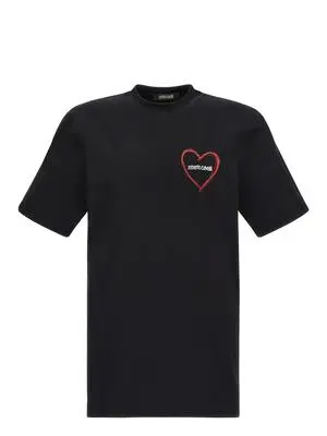 Roberto Cavalli Heart-embroidered Cotton T-shirt - Black