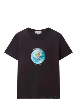 Stella McCartney Mother Lover" Earth Print Short Sleeve T-shirt - Black
