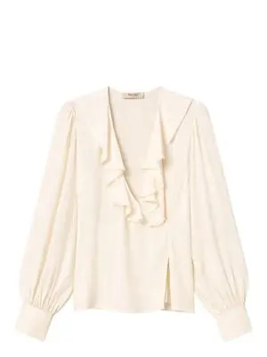 TWINSET Ruffle Trim V-neck Blouse - White