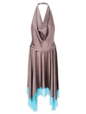 Staud Elira Silk Halterneck Dress With Lace Trim - Nude
