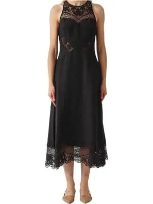 TWINSET Lace-trim Midi Dress - Black