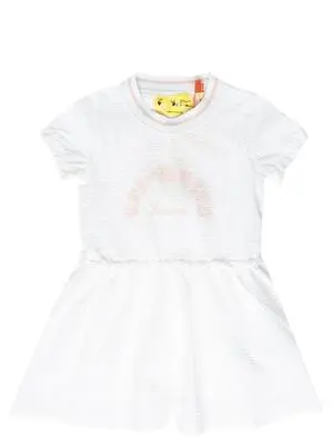 Off-White Short Sleeve A-line Dress With Logo - White