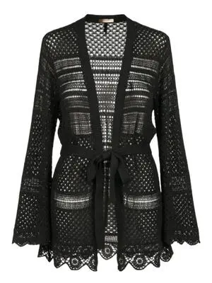 TWINSET Belted Crochet Cardigan - Black