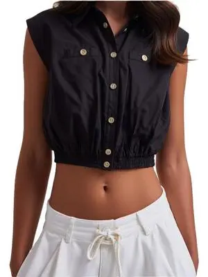 TWINSET Sleeveless Collared Button-up Top - Black