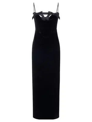Alessandra Rich Velvet Gown With Bow Detail - Black