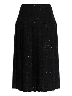Alessandra Rich Sequin Tweed Pleated Midi Skirt - Black