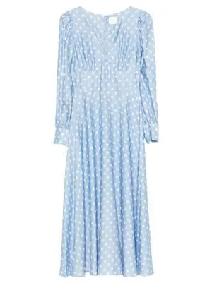 Posse Long-sleeved Polka Dot Midi Dress - Blue