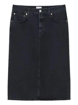 Closed Midi Skirt With Button Closure And Five Pockets - Dark Gray