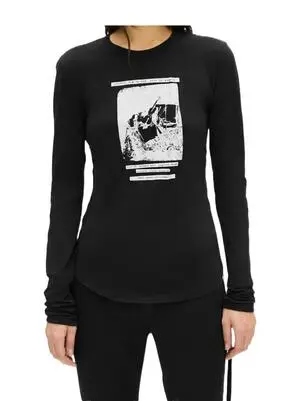 ANN DEMEULEMEESTER Graphic Print Ruched Long Sleeve Top - Black