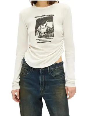 ANN DEMEULEMEESTER Graphic Print Ruched Top - Ivory