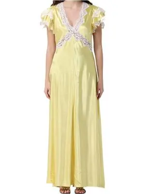 Alberta Ferretti V-neck Gown With Lace Trim - Nude