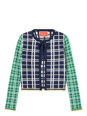 La DoubleJ Tie Front Checked Cardigan - Blue