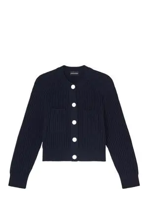 Emporio Armani Fisherman's Rib Knit Cardigan - Navy Blue