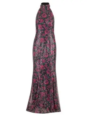 ROTATE BY BIRGER CHRISTENSEN Rose-pattern Sequin Maxi Dress - Red
