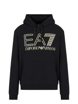 EA7 Logo Foil-print Cotton Hoodie - Black