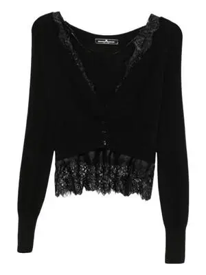 Ermanno Scervino Cropped Lace-trim Cardigan - Black