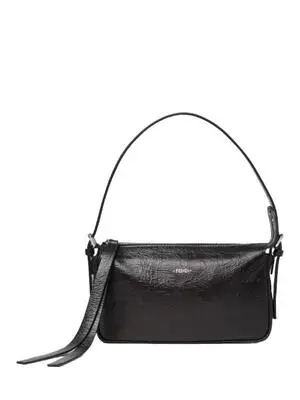 Fendi Crackled Leather Baguette Bag - Black