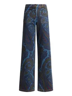 Etro Wide-leg Jeans With Paisley Motif - Light Blue