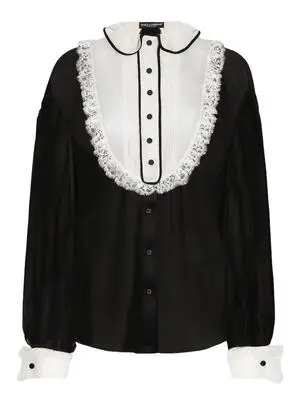 Dolce & Gabbana Ruffled Chiffon Shirt - Black