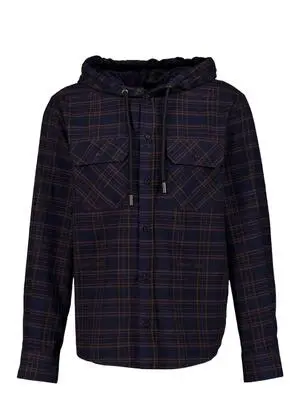 Off-White Hooded Plaid Shirt Jacket - Blue