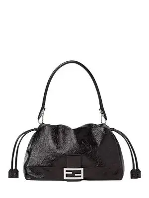 Fendi Baguette Soft Large Crackled Leather Bag - Black