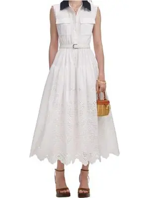SELF-PORTRAIT Sleeveless Belted Midi Dress - White