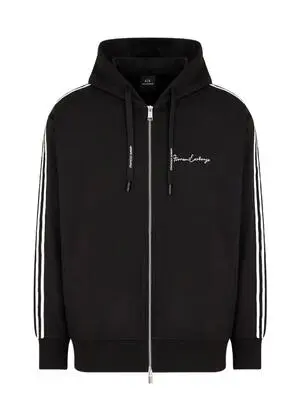 Armani Exchange Armani Exchange Hooded Zipper Cardigan With Sporty Stripes Black