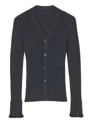Cecilie Bahnsen Ribbed V-neck Cardigan With Floral Button Details - Charcoal-grey