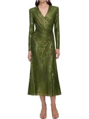 SELF-PORTRAIT Wrap Midi Dress - Green