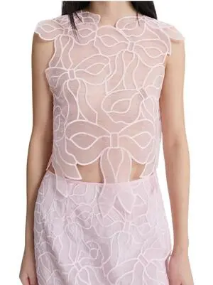 Cecilie Bahnsen Cecilie Bahnsen Sleeveless Embroidered Bow Top Blush Pink