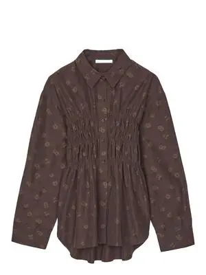 Cecilie Bahnsen Long Sleeve Button Front Shirt With Pleated Details - Brown