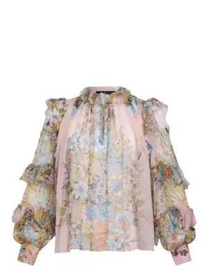 Etro Printed Silk Blouse With Ruched Details - Nude