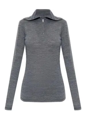 JIL SANDER Half-zip Knit Sweater With Foldable High Neck - Gray