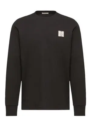 Moncler Tricolor Logo Long Sleeve Cotton T-shirt - Black