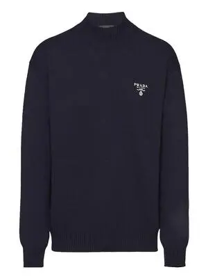 Prada Cashmere Turtleneck With Embroidered Logo - Blue