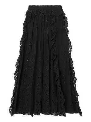 Chloé Open-knit Plissé Maxi Skirt - Black