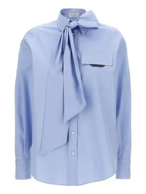 Brunello Cucinelli Long Sleeve Shirt With Bow Detail - Blue