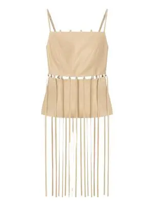 Nanushka Citta Faux-leather Square Neck Top With Tail Tie - Nude