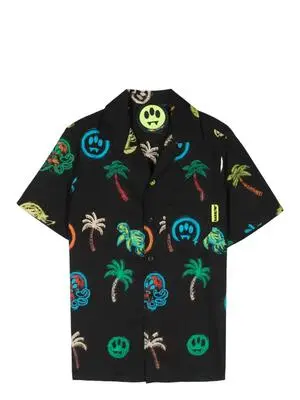 BARROW Mix-print Cotton Short-sleeve Shirt - Black