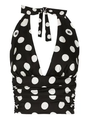 Dolce & Gabbana Polka Dot Halter Neck Top - Black