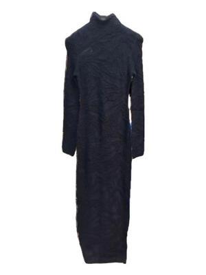 Alaïa High Neck Long Sleeve Sheer Bodycon Dress - Navy Blue