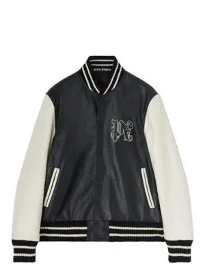 Palm Angels Monogram Leather Bomber Jacket - Black