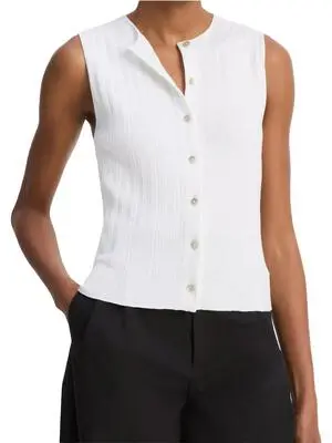 Vince Sleeveless Ribbed Cardigan - Off-white